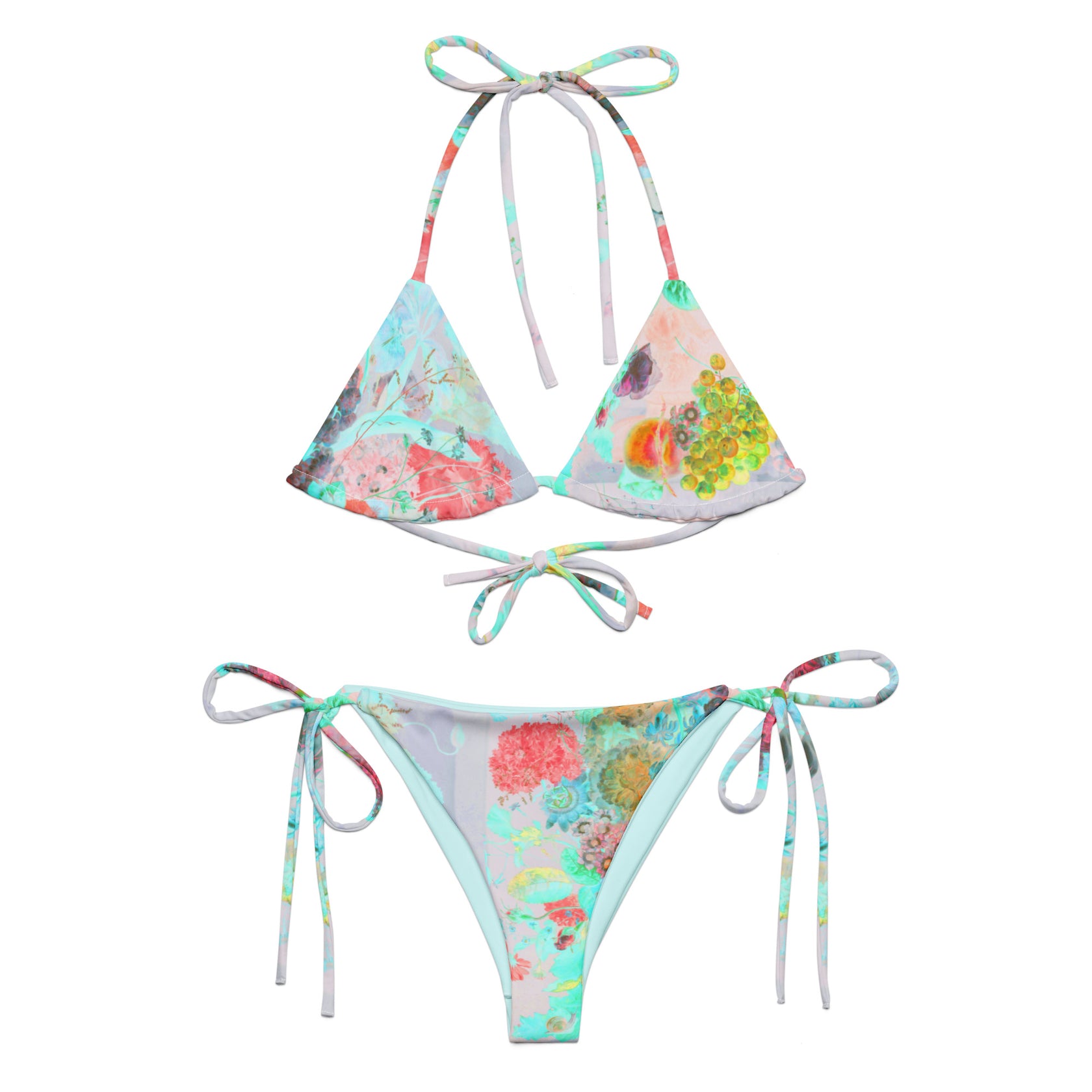 Peaches & Grapes Floral Print Recycled String Bikini – Formula S7